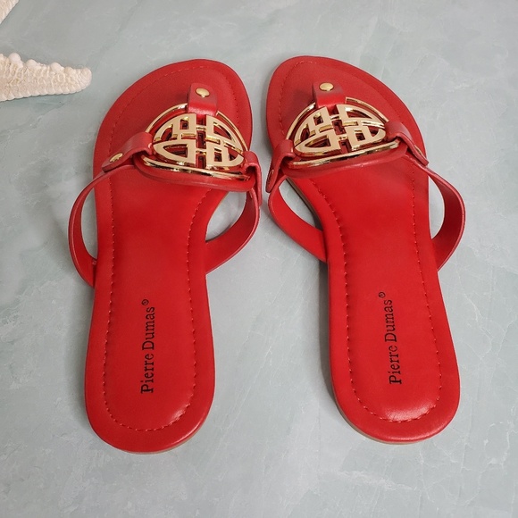 Pierre Dumas | Shoes | New Red Gold Medallion Thong Sandals | Poshmark